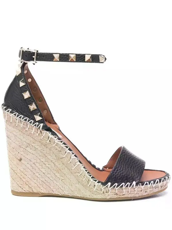 Valentino Garavani 105mm Double Rockstud Wedge Sandals - Black