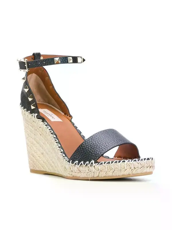 Valentino Garavani 105mm Double Rockstud Wedge Sandals - Black