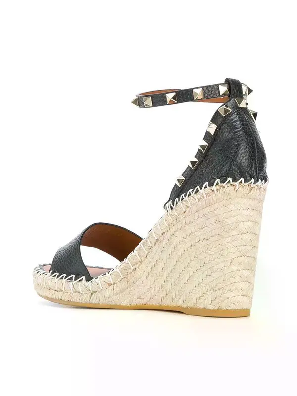Valentino Garavani 105mm Double Rockstud Wedge Sandals - Black