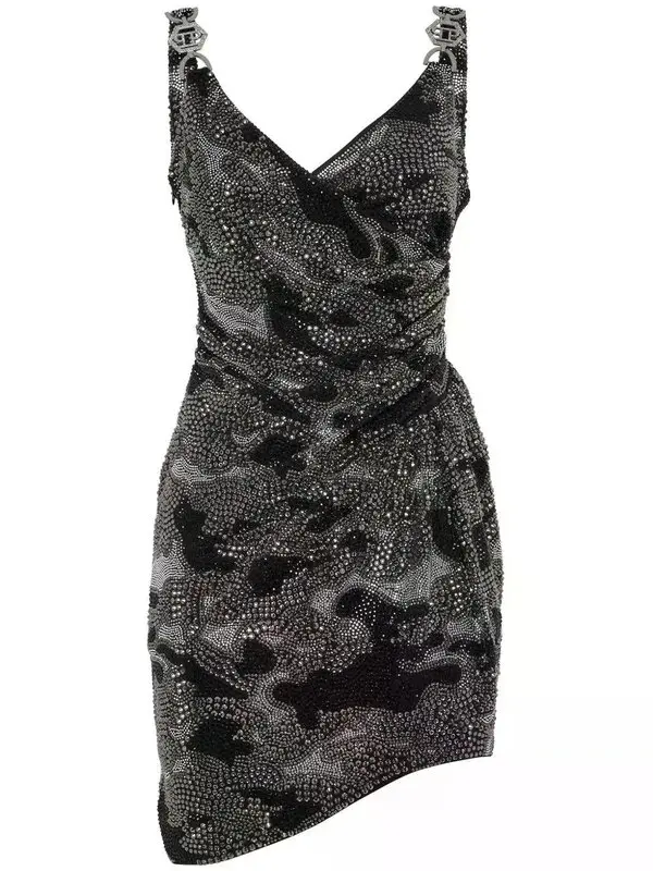 Philipp Plein Crystal-embellished Ruched Minidress - Black