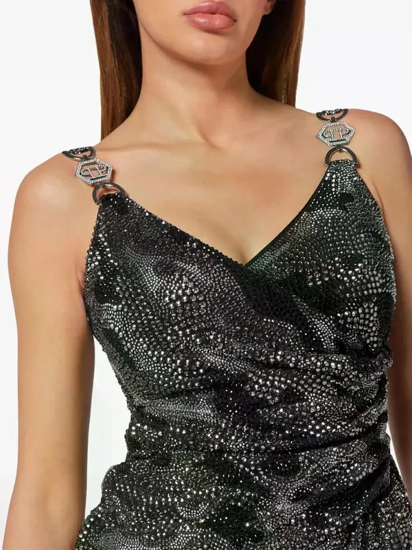 Philipp Plein Crystal Embellished Ruched Minidress