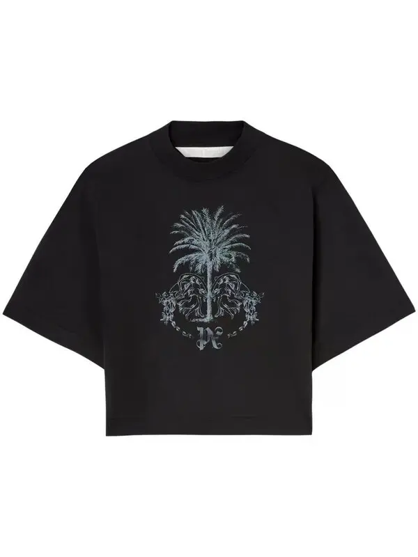 Palm Angels Palms Pencil Cotton Cropped Top - Black