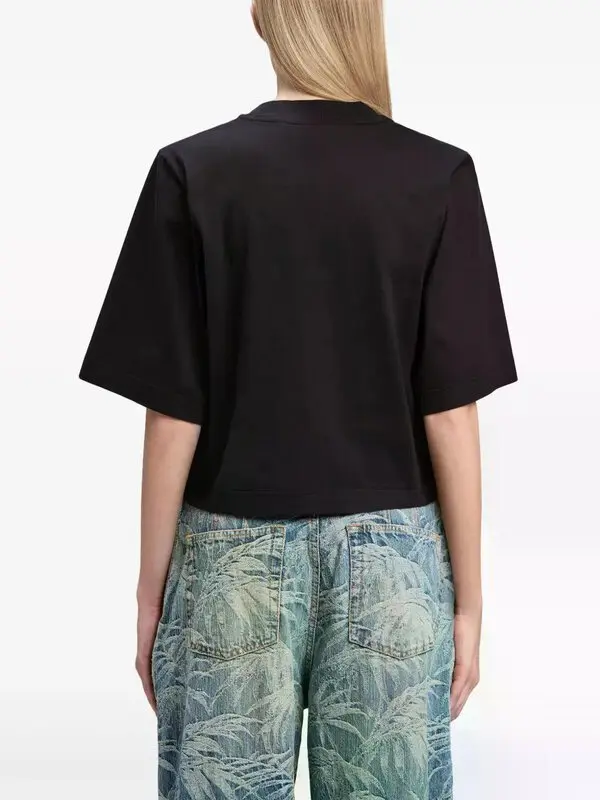 Palm Angels Cropped Cotton T-shirt With Palm Tree Print