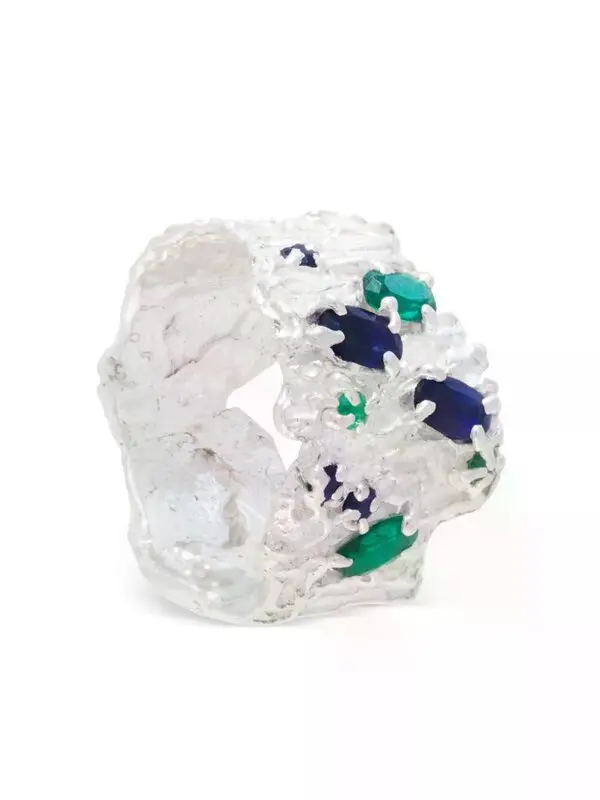 LOVENESS LEE Shitake Ring With Emerald And Sapphire - Silver