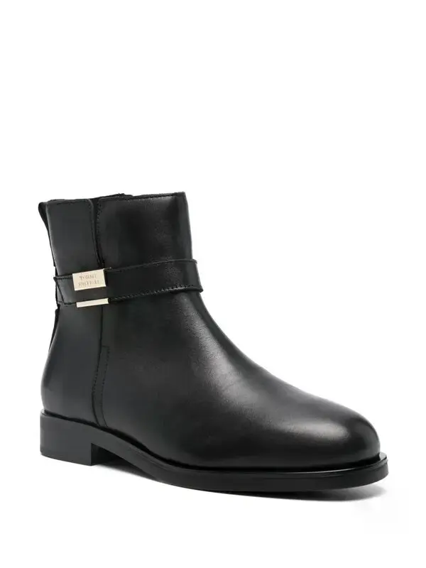 Tommy Hilfiger Leather Ankle Boots With Side Zip And Gold-tone Logo Plaque