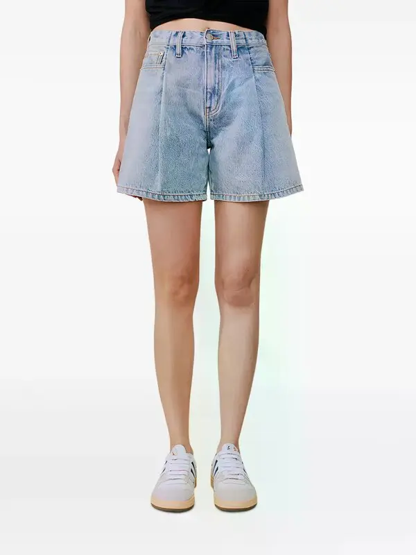 HEY JOANIE High-waisted Pleated Denim Shorts