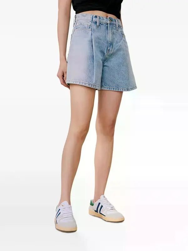 HEY JOANIE High-waisted Pleated Denim Shorts