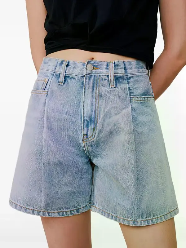 HEY JOANIE High-waisted Pleated Denim Shorts