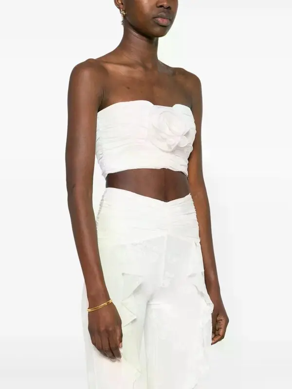 NISSA Floral Appliqué Bandeau Top - White