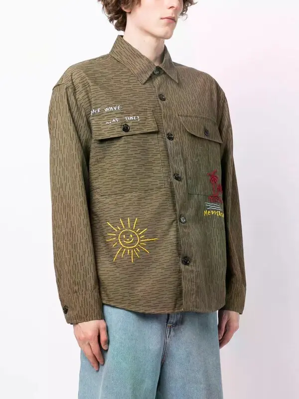 President's Motif-embroidered Cotton Shirt