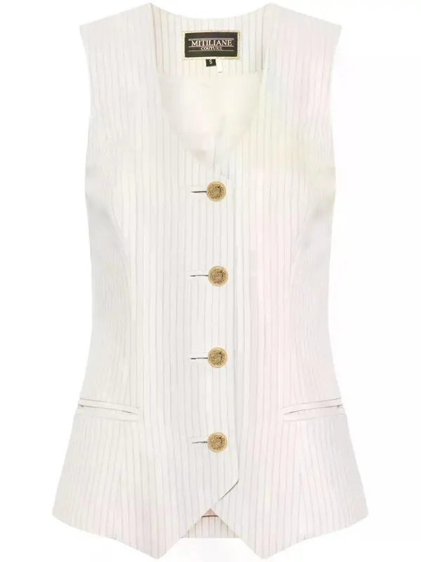 MITILIANE COUTURE Sleeveless V-neck Vest With Vertical Stripes