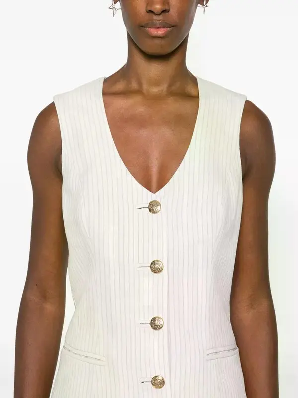 MITILIANE COUTURE Sleeveless V-neck Vest With Vertical Stripes