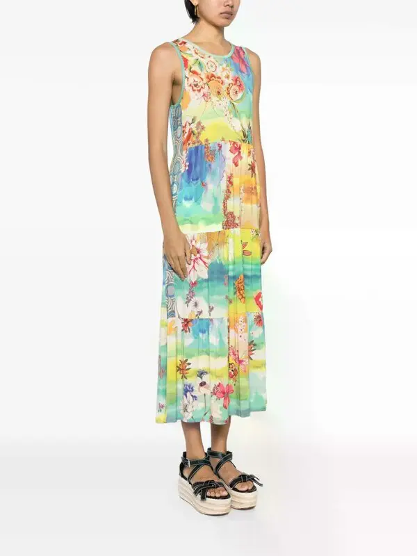 Johnny Was Mix-print Tiered Midi Dress