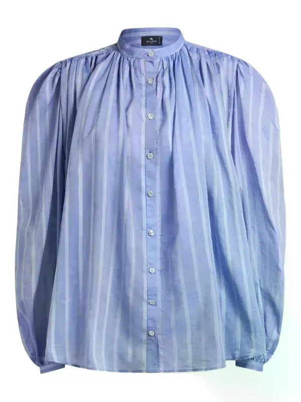 Etro Striped Voile Shirt With Puff Sleeves - Blue