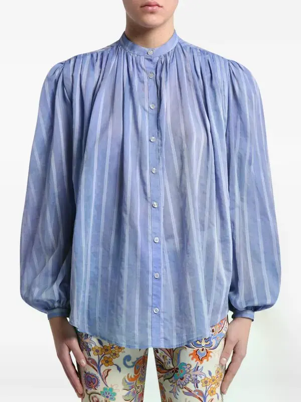 Etro Striped Voile Shirt With Puff Sleeves