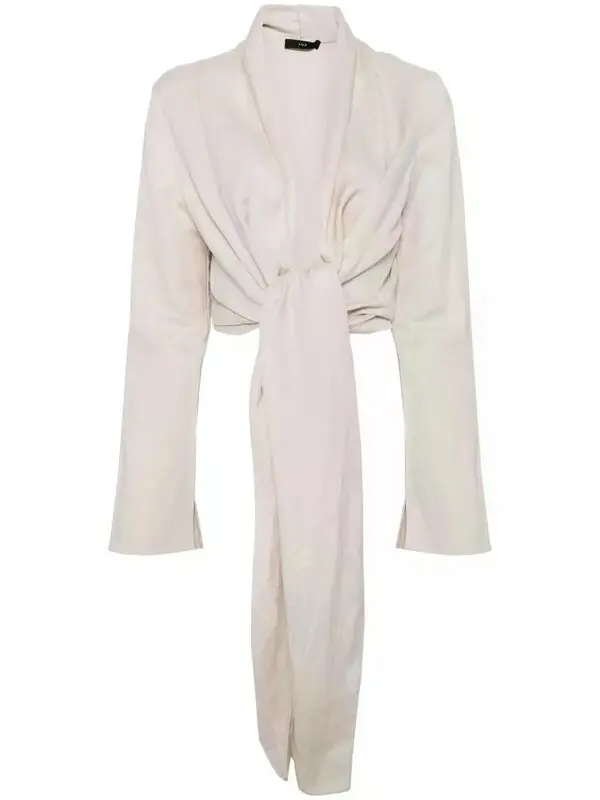 Voz Ecru Shawl Collar Tie-fastening Cropped Cardigan