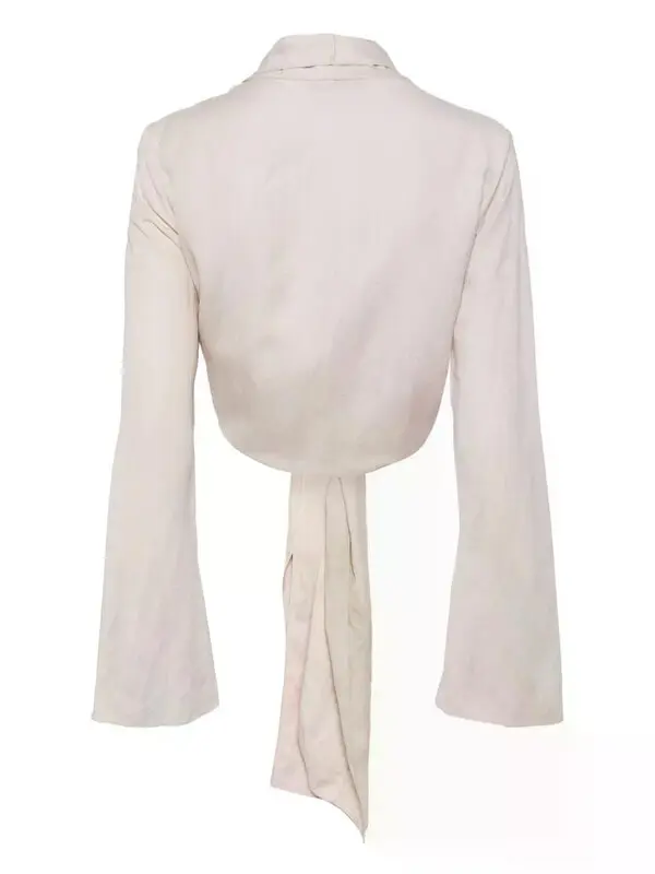 Voz Ecru Shawl Collar Tie-fastening Cropped Cardigan