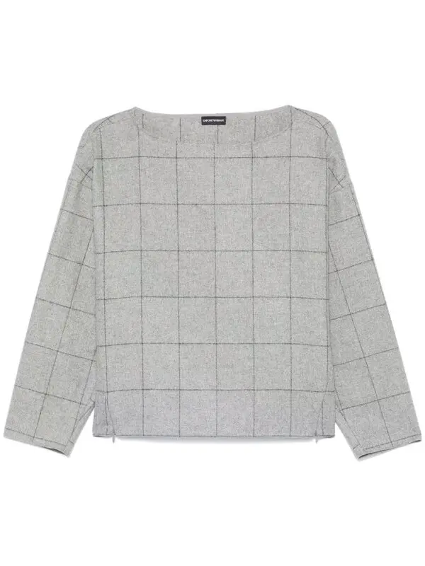 Emporio Armani Checked Boat-neck Sweater - Grey