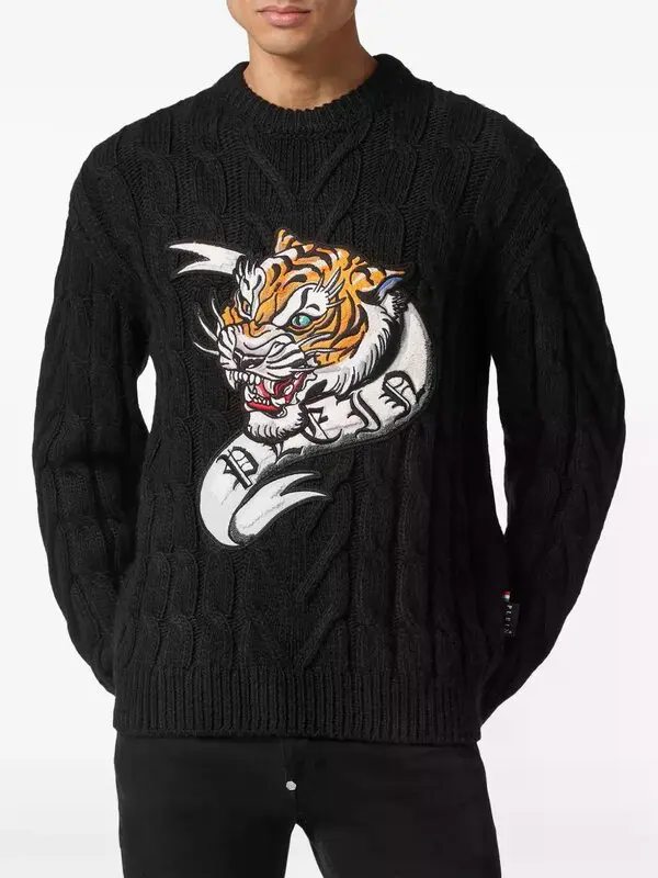 Philipp Plein Tiger Appliqué Wool Jumper