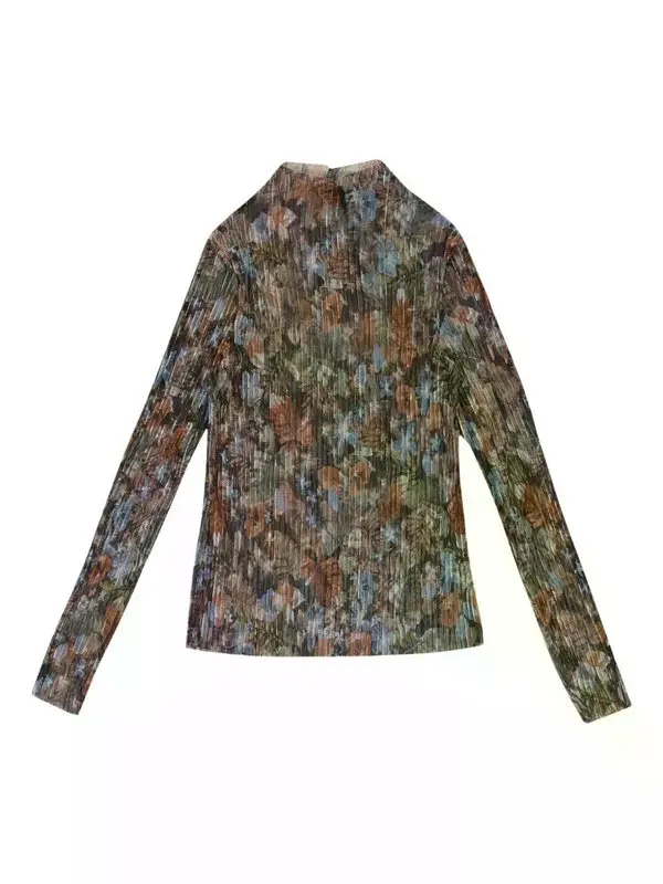 Callipygian Floral Pleated Turtleneck Top