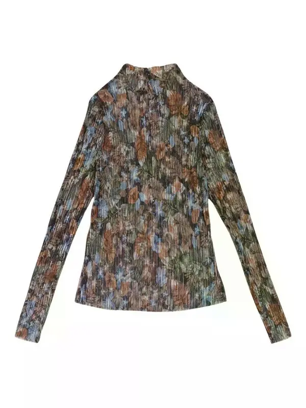 Callipygian Floral Pleated Turtleneck Top