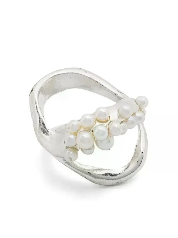 BEATRIZ PALACIOS Double Wave Cluster Ring With Freshwater Pearls - Silver