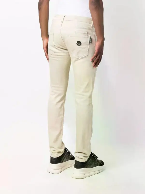 Philipp Plein Slim Fit Jeans With Logo Plaque