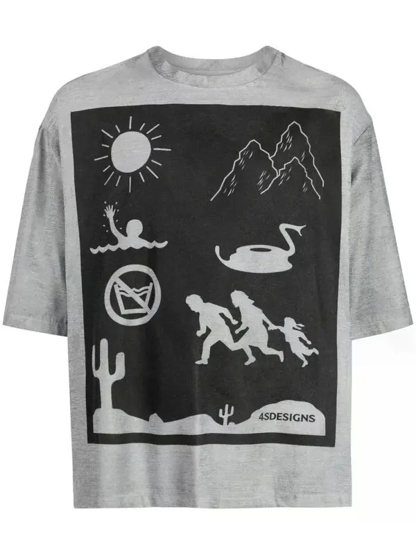 4SDESIGNS Graphic-print Mélange-effect T-shirt
