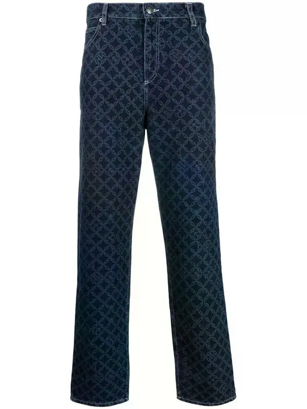 CHARLES JEFFREY Geometric Print Denim Jeans - Blue