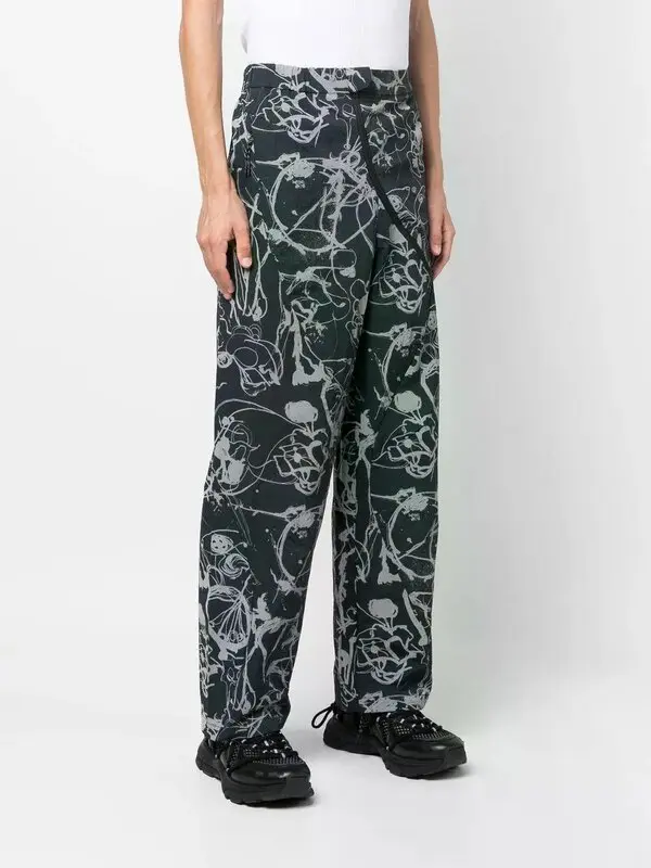 Alexander McQueen Abstract Print Straight-leg Trousers - Black