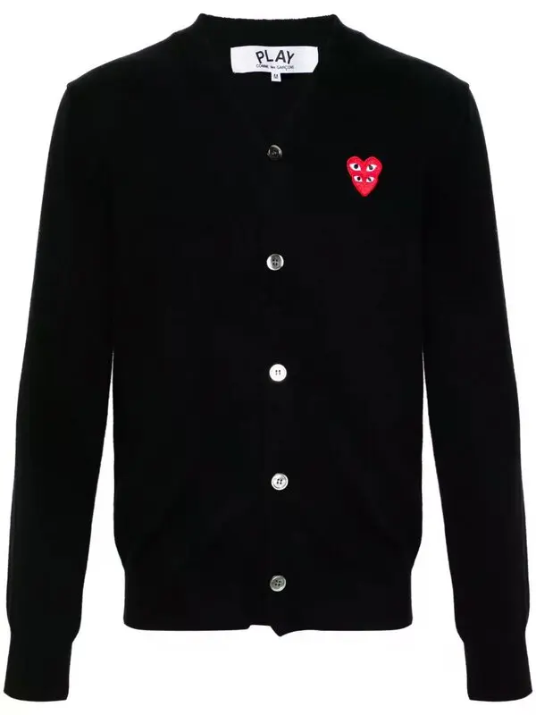 Play Comme Des Garcon V-neck Wool Cardigan With Heart Patch