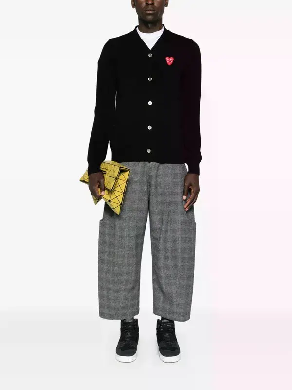 Play Comme Des Garcon V-neck Wool Cardigan With Heart Patch