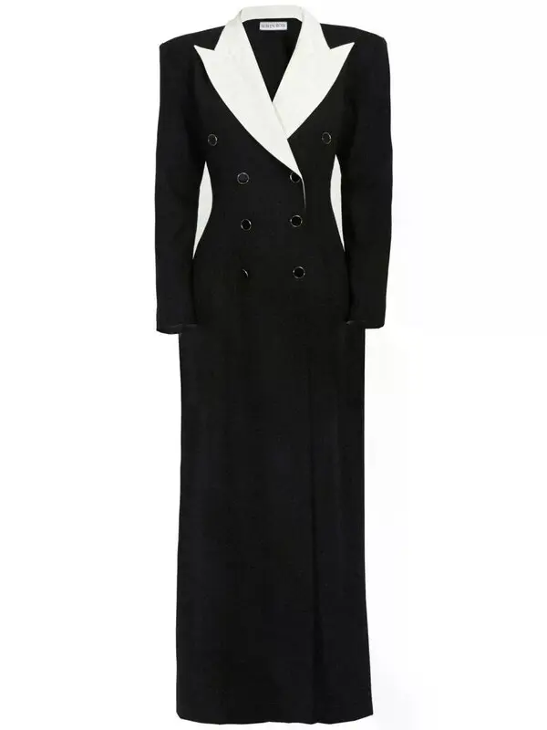 ROWEN ROSE Contrasting-collar Tuxedo Maxi Dress - Black