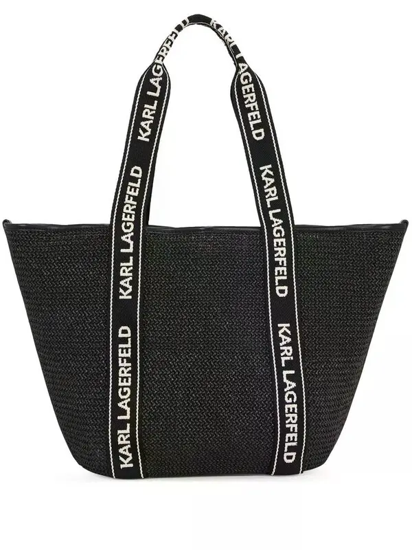 Karl Lagerfeld Signature Raffia Beach Tote Bag - Black