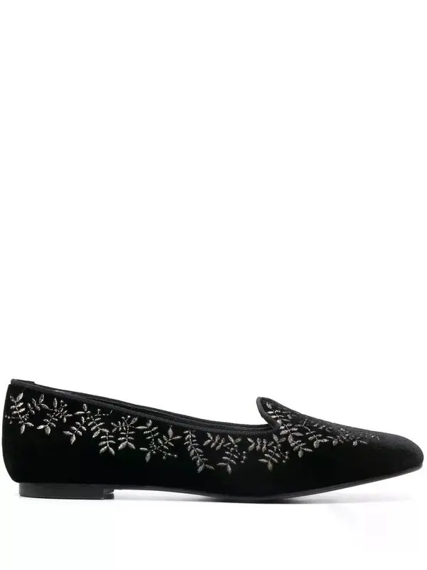 10 CORSO COMO X Castañer Velvet Slippers With Embroidered Leaf Design