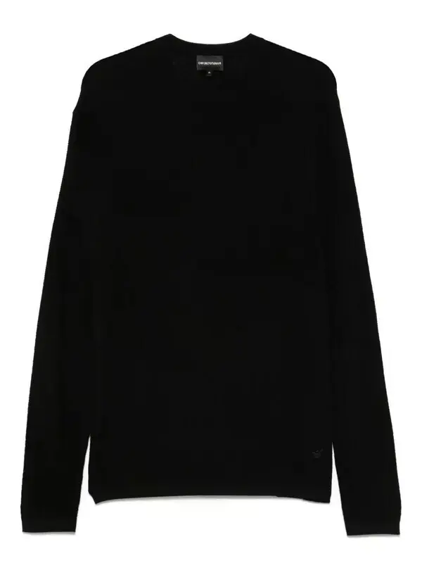 Emporio Armani Textured Crew Neck Long Sleeve Sweater - Black