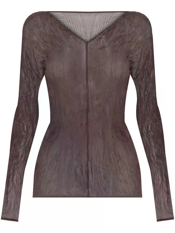 Issey Miyake Pleated Chiffon Top - Brown