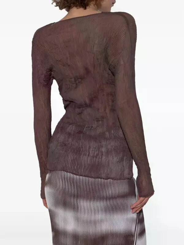 Issey Miyake Pleated Chiffon Top - Brown