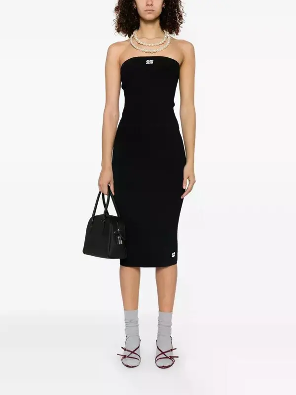 Miu Miu Intarsia Logo Midi Skirt - Black