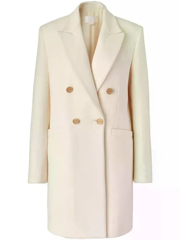GENNY Cream White Virgin Wool Blend Double-breasted Coat