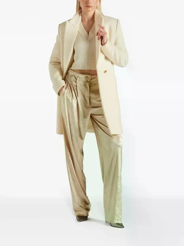 GENNY Cream White Virgin Wool Blend Double-breasted Coat