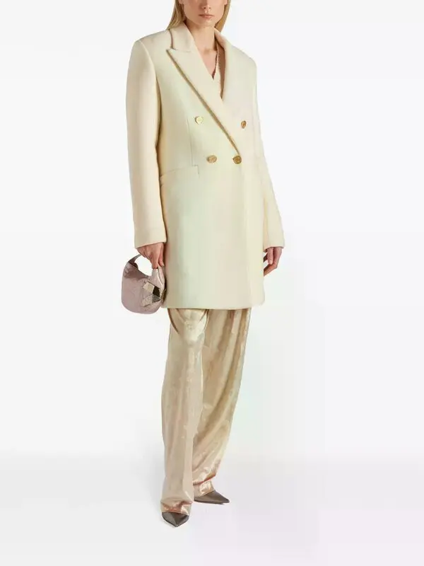 GENNY Cream White Virgin Wool Blend Double-breasted Coat