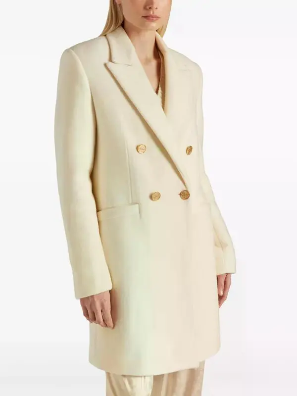 GENNY Cream White Virgin Wool Blend Double-breasted Coat
