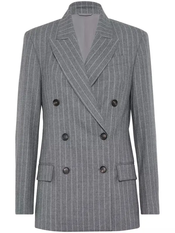 Brunello Cucinelli Pinstripe Double-breasted Blazer - Grey
