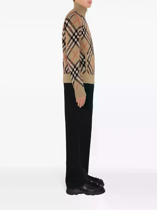 Burberry Check Wool Mohair Blend Zip-up Jacket