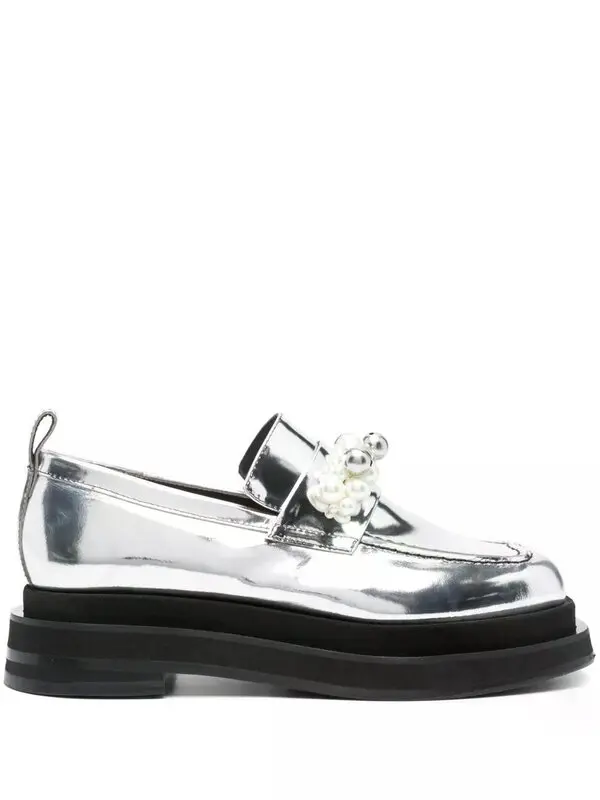 Simone Rocha Tone Calf Leather Loafers With Faux Pearl Detailing