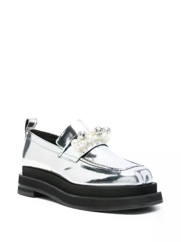 Simone Rocha Tone Calf Leather Loafers With Faux Pearl Detailing