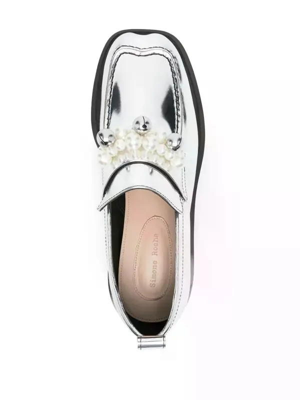 Simone Rocha Tone Calf Leather Loafers With Faux Pearl Detailing