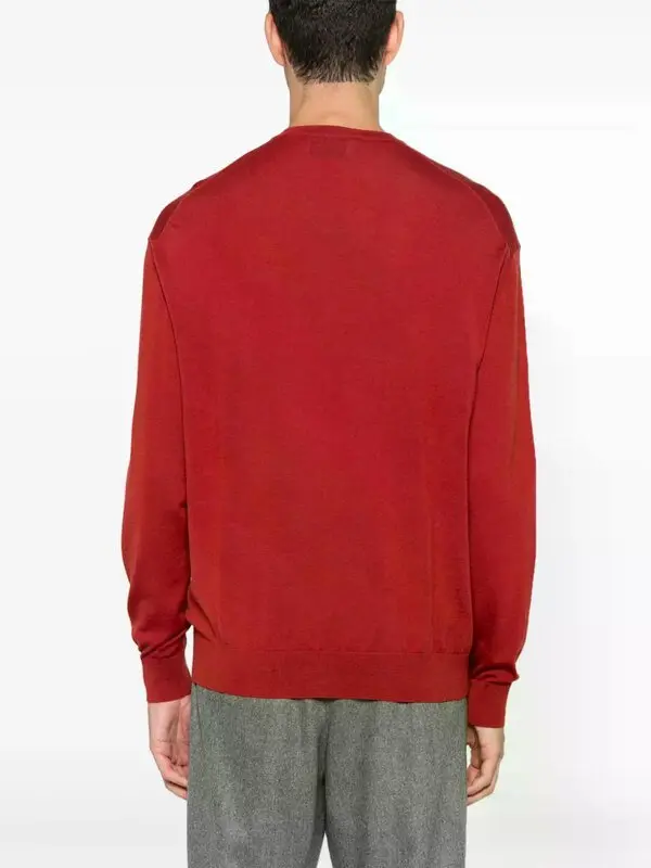 D4.0 Fine Knit Wool Crew Neck Sweater - Red