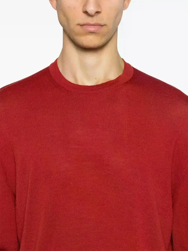 D4.0 Fine Knit Wool Crew Neck Sweater - Red